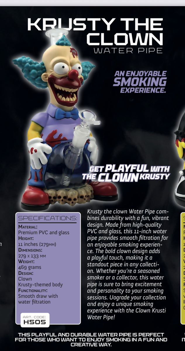 Exclusive Krusty The Clown PVC Water Pipe Bong 11 inches – Smoking ...