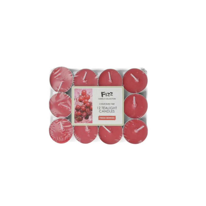 Fizz Tealight Candles Fresh Berry 12 Hour Burn Time 12 candles x 1 ...