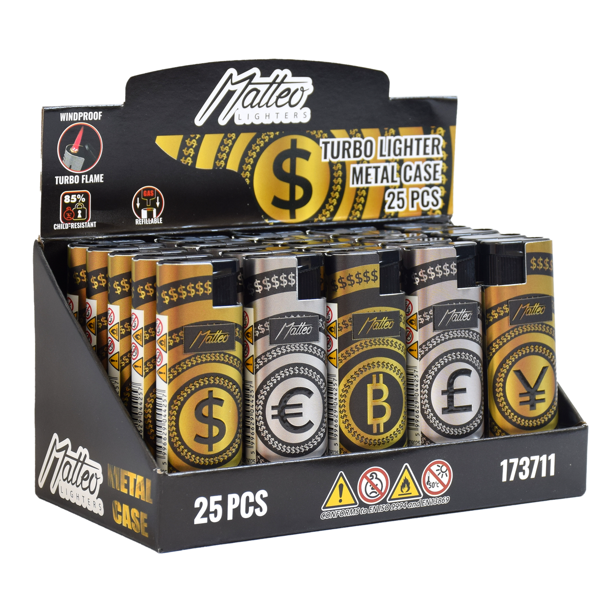 Matteo Metal Turbo Lighter Bitcoin Windproof 25 pack – Smoking Supplier ...